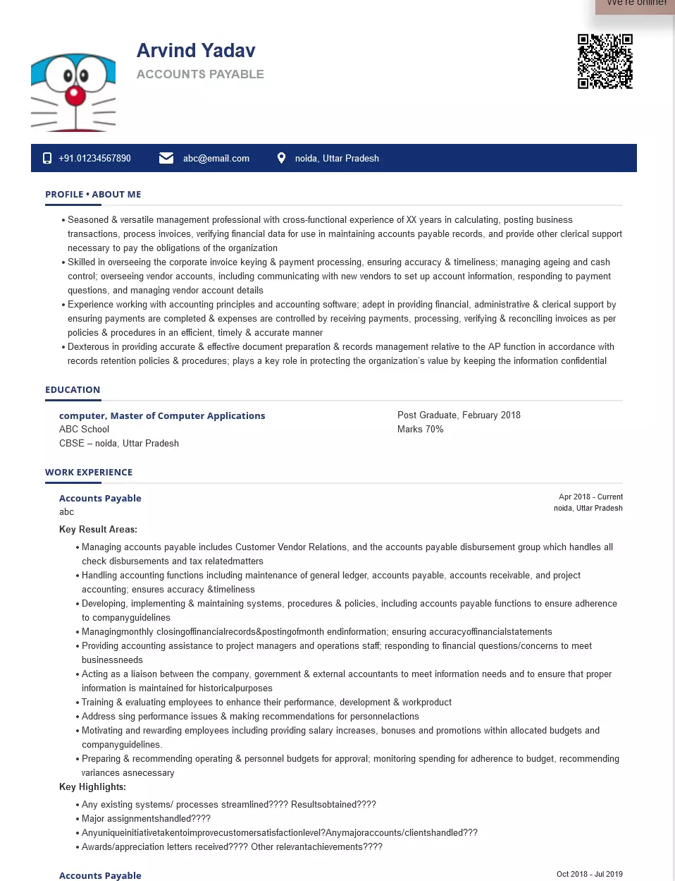 Accounts Payable Sample & Ready To Use Example | ShriResume