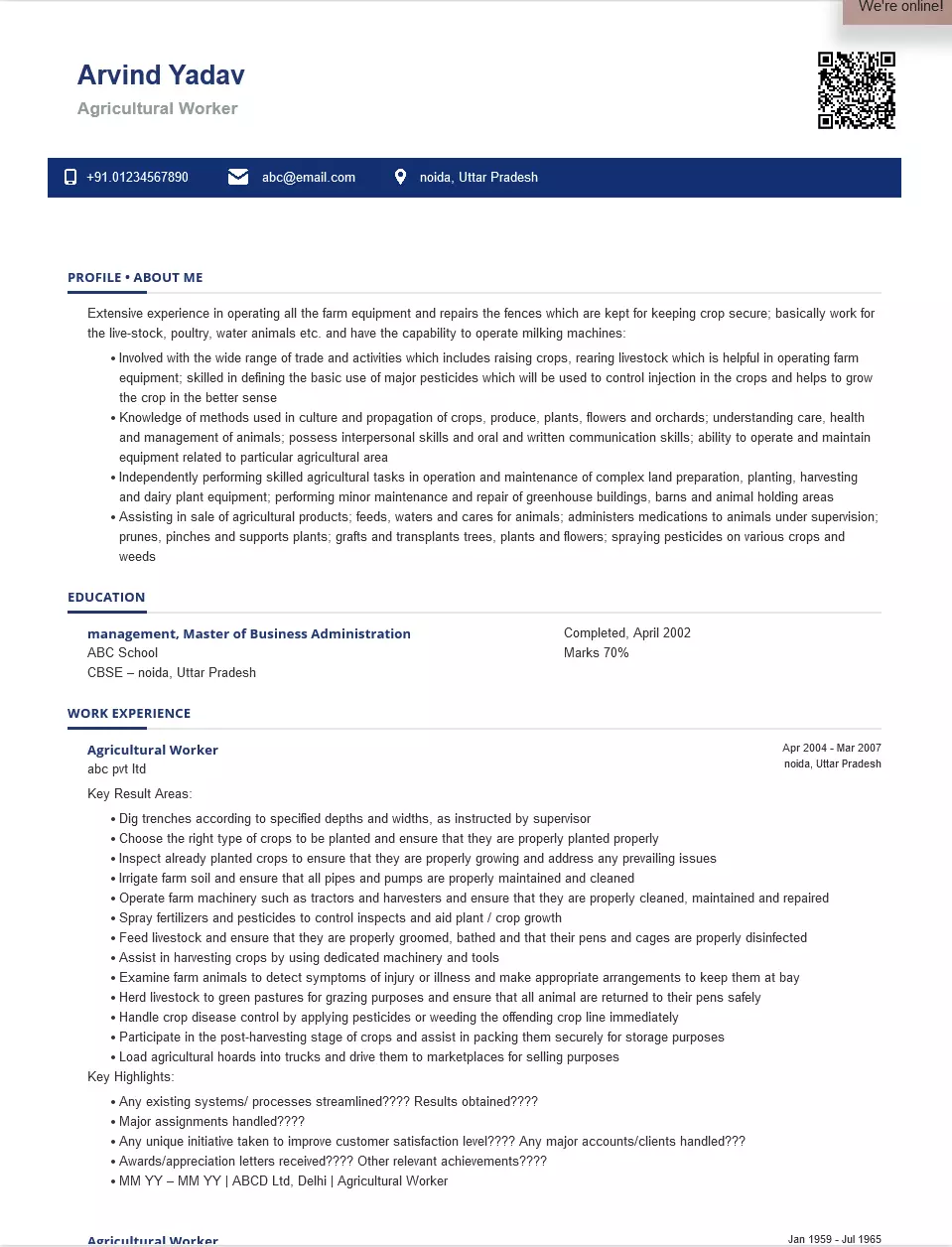 Farm and Ranch Manager Sample & Ready To Use Example | ShriResume