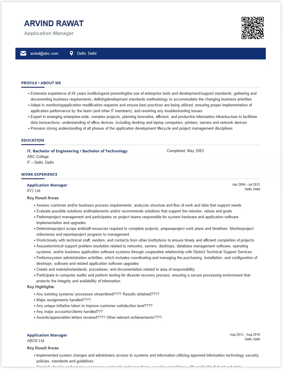 Application Manager Sample & Ready To Use Example | ShriResume