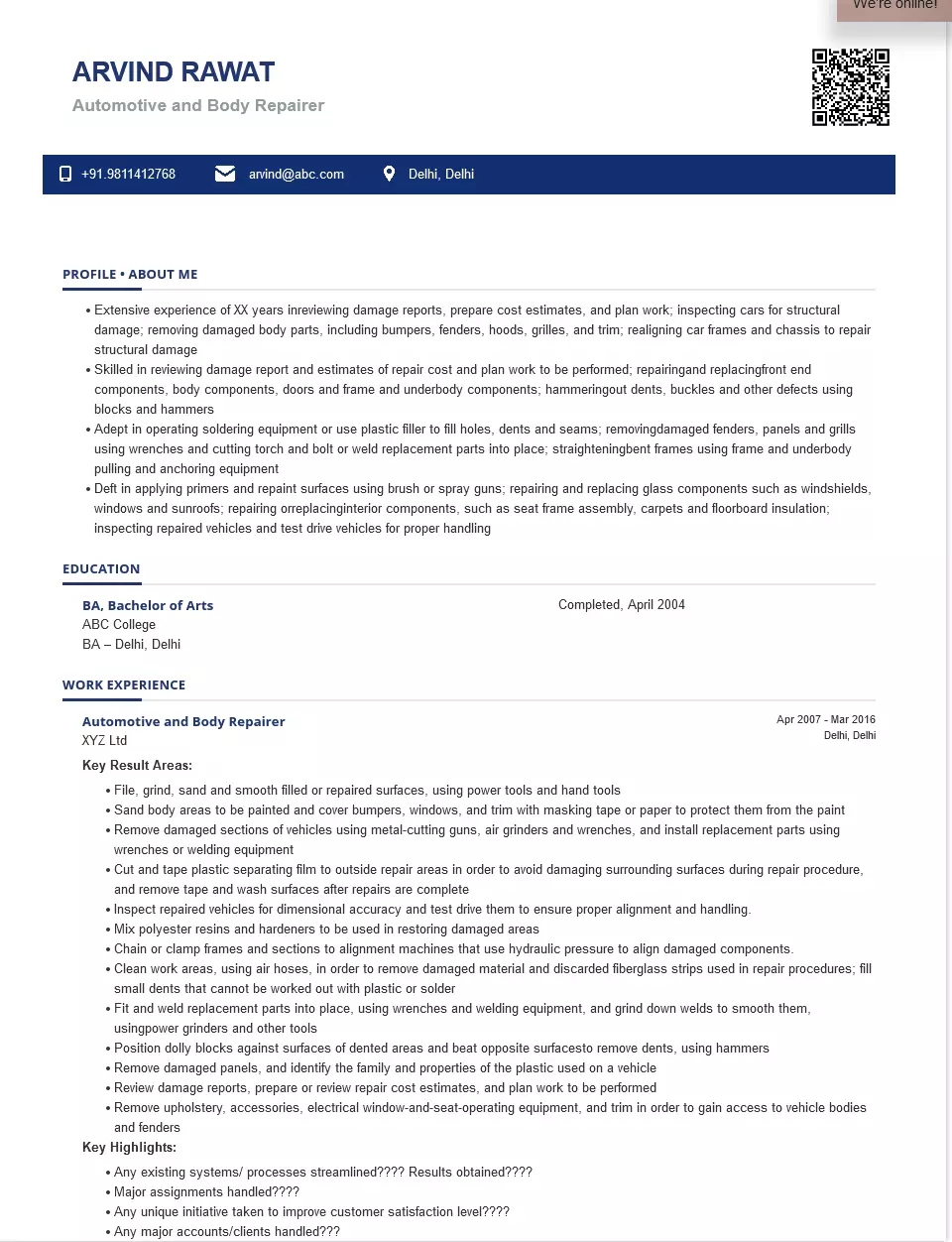Buildings and Facilities Sample & Ready To Use Example | ShriResume