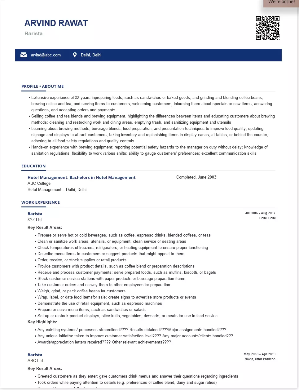 Baker Sample & Ready To Use Example | ShriResume