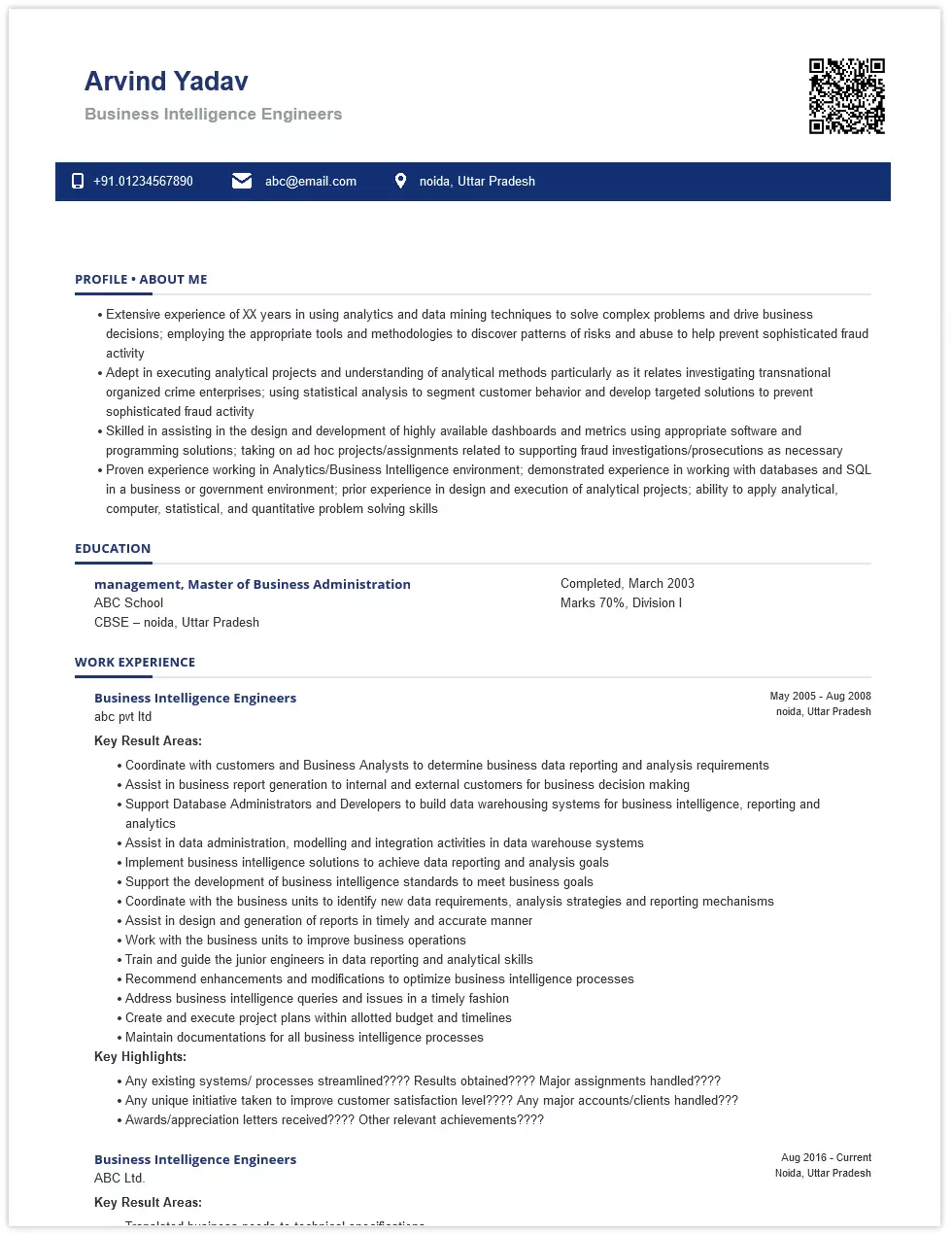Database Administrators Sample & Ready To Use Example | ShriResume