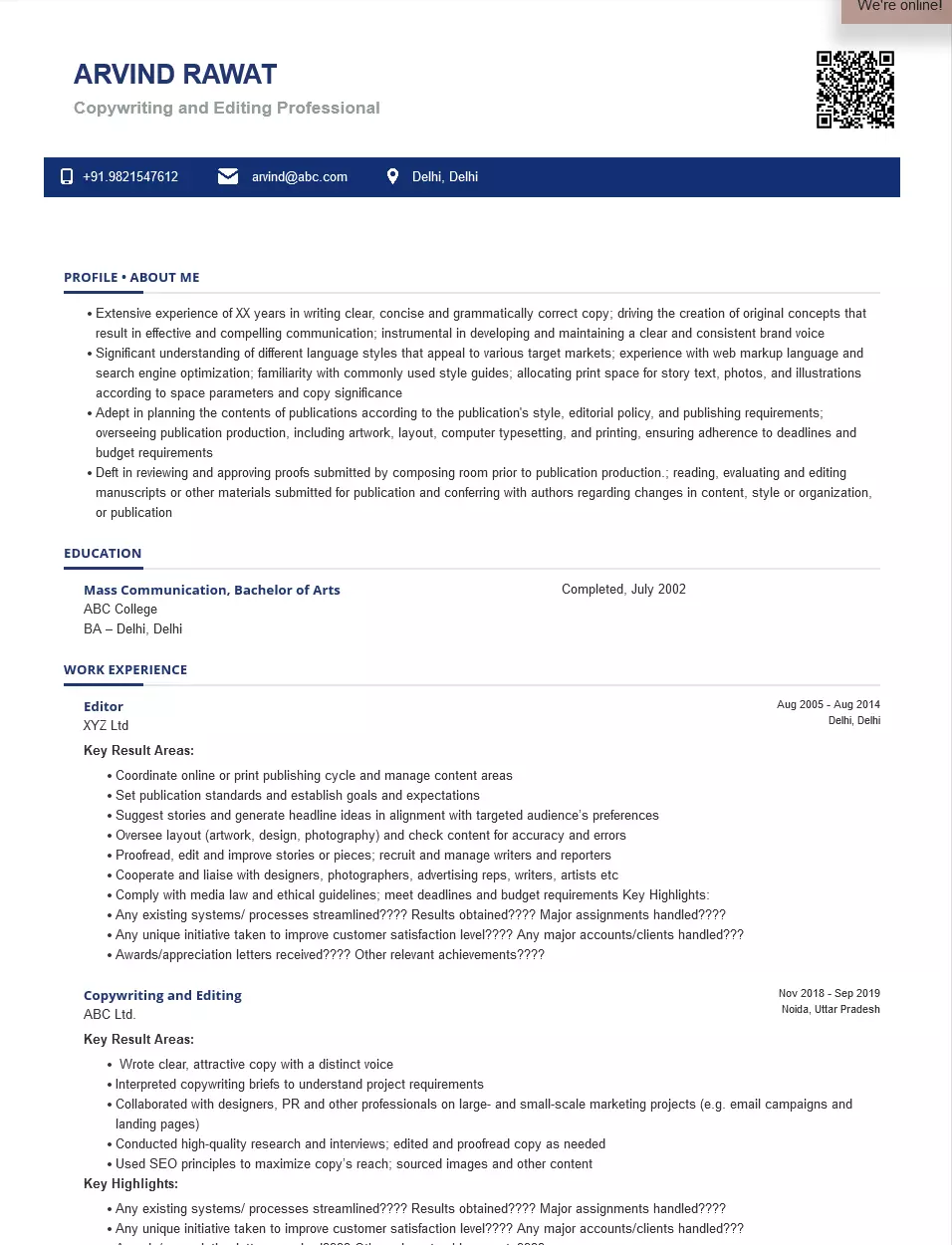 Copywriting and Editing Sample & Ready To Use Example | ShriResume