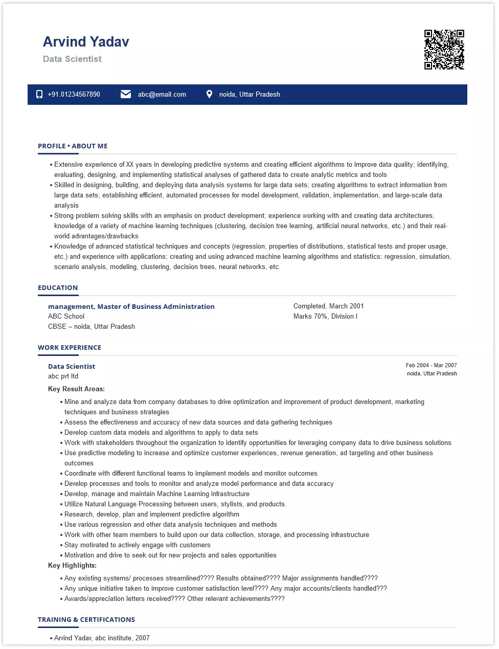 Database Administrators Sample & Ready To Use Example | ShriResume