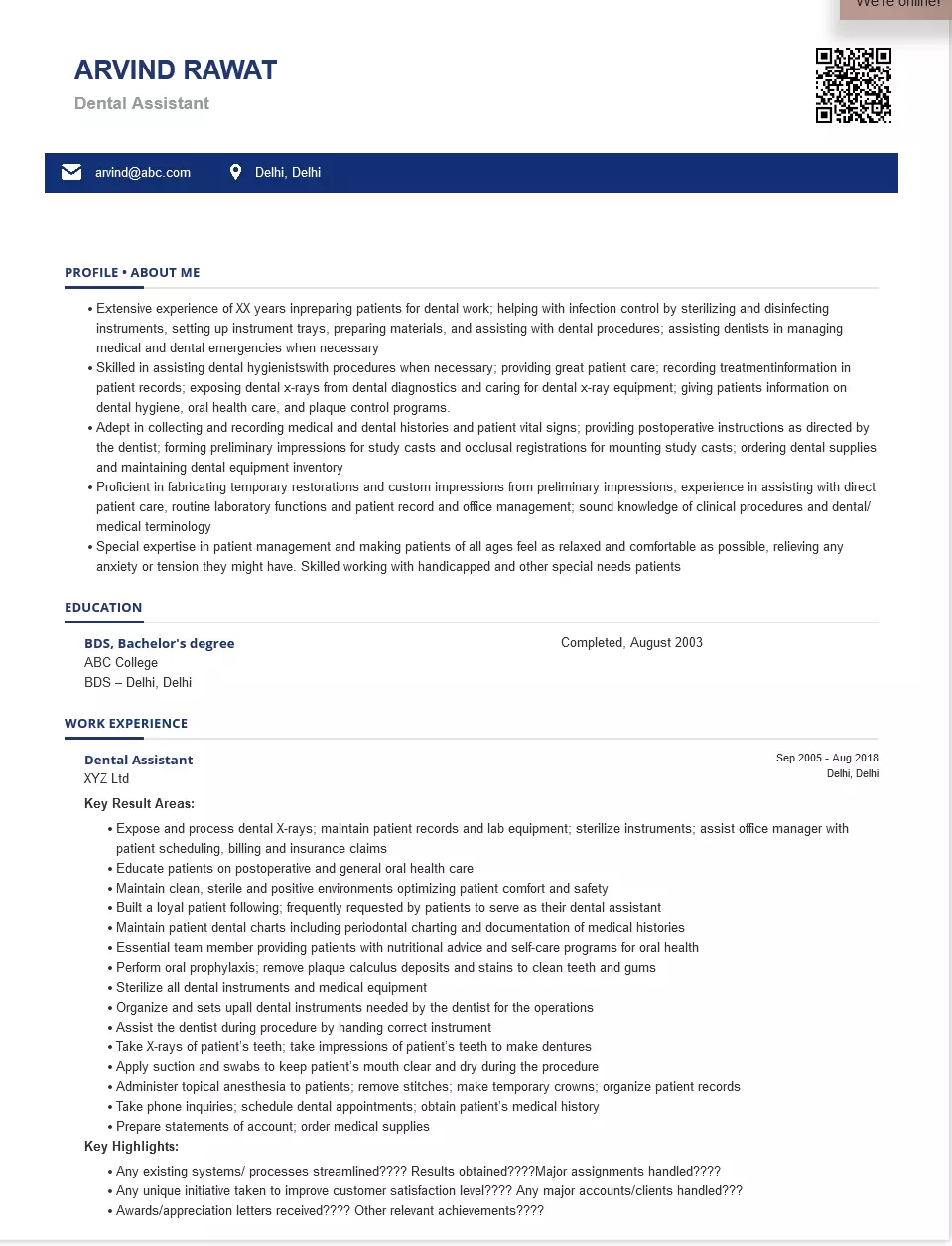 Dental Assistant Sample & Ready To Use Example | ShriResume