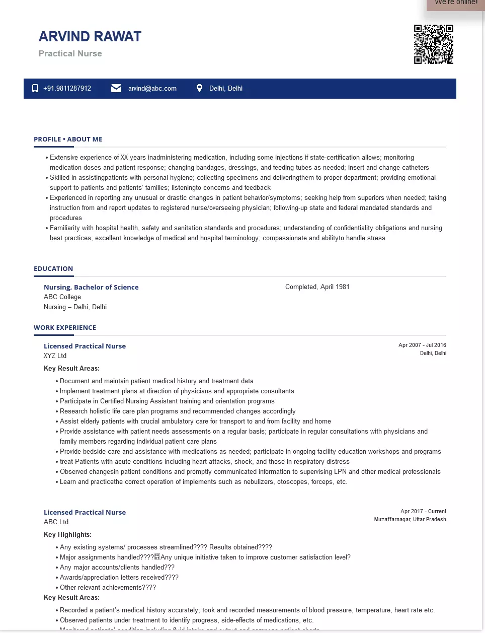 Registered Nurses Sample & Ready To Use Example | ShriResume