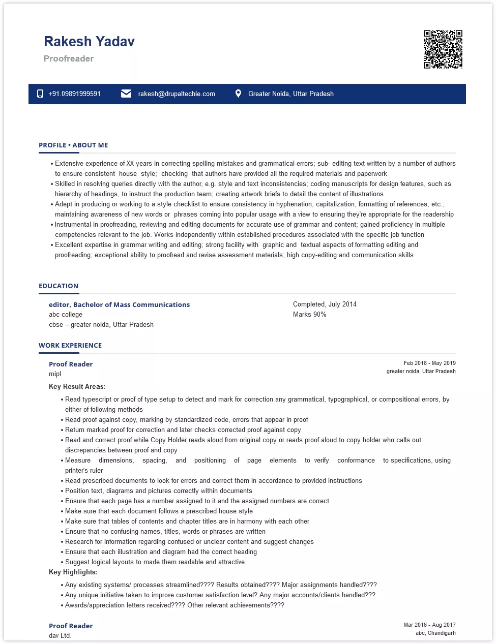 Copy Editor Sample & Ready To Use Example | ShriResume
