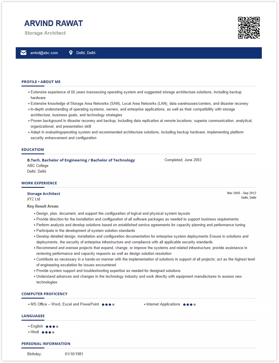 Systems Architect Sample & Ready To Use Example | ShriResume