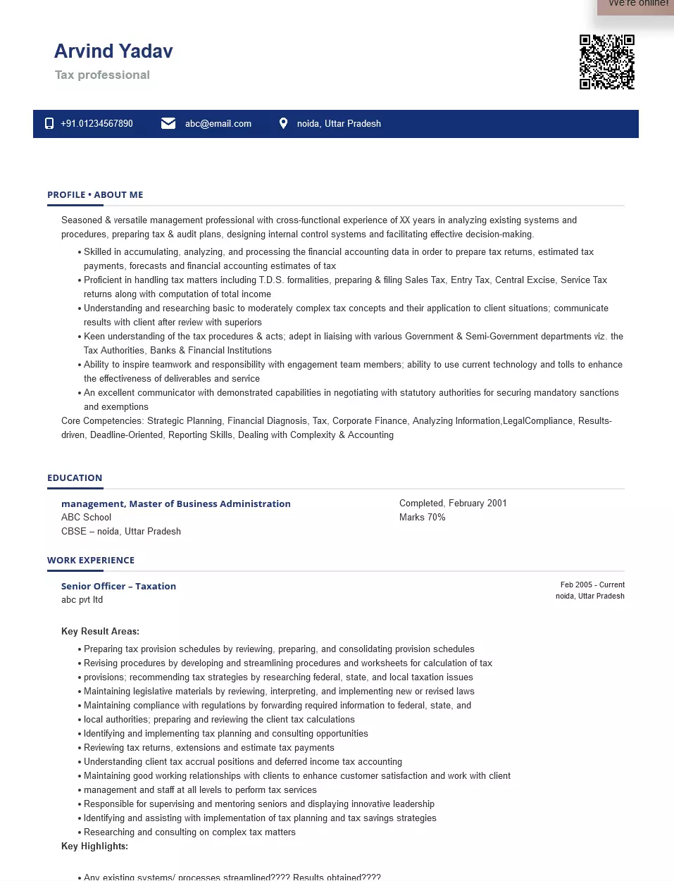 Tax Professional Sample & Ready To Use Example | ShriResume