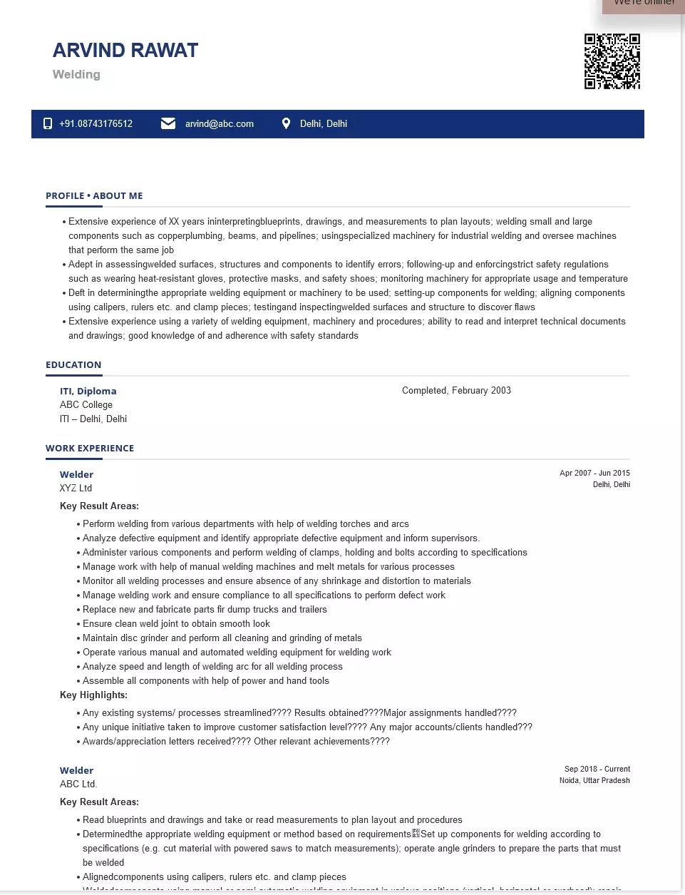 Welding Sample & Ready To Use Example | ShriResume